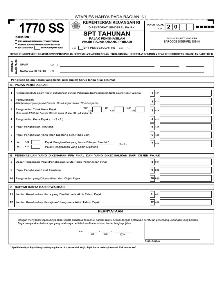 Formulir SPT 1770 SS | PDF