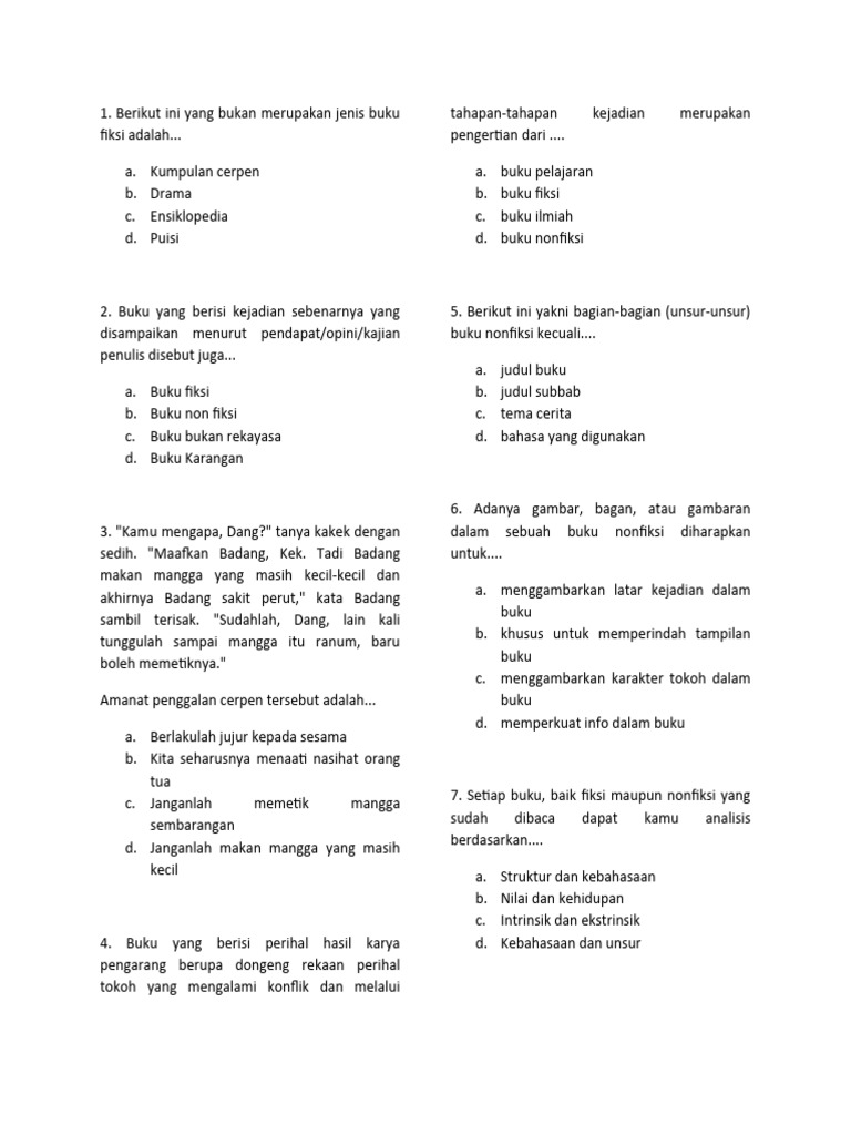 Kuis Buku Fiksi dan Nonfiksi | PDF | Seni & Disiplin Bahasa | Klasik