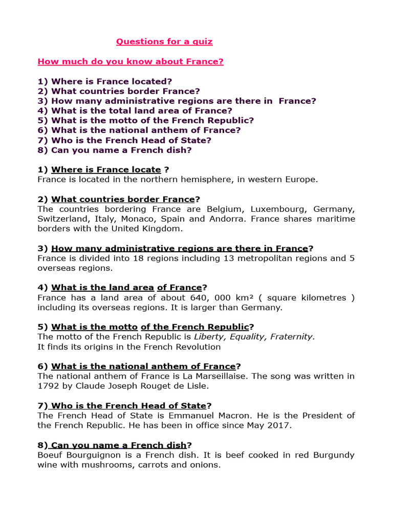 France Quiz for Geography Buffs | PDF | Travel