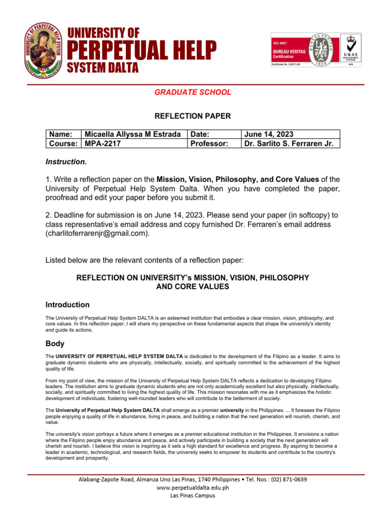 UPHSD Mission, Vision, and Core Values | PDF | University | Philippines
