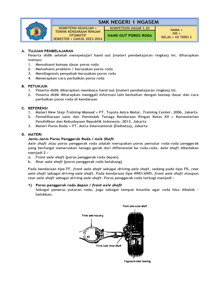 3.20 Mendiagnosis Kerusakan Poros Roda | PDF | Bisnis | Teknologi ...
