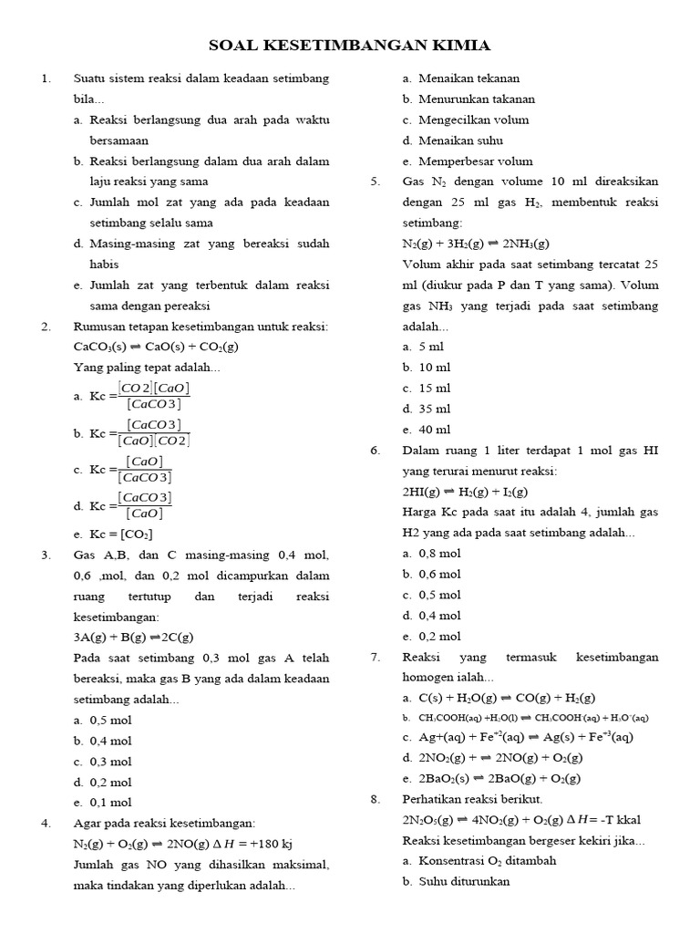 Soal Kesetimbangan Kimia | PDF