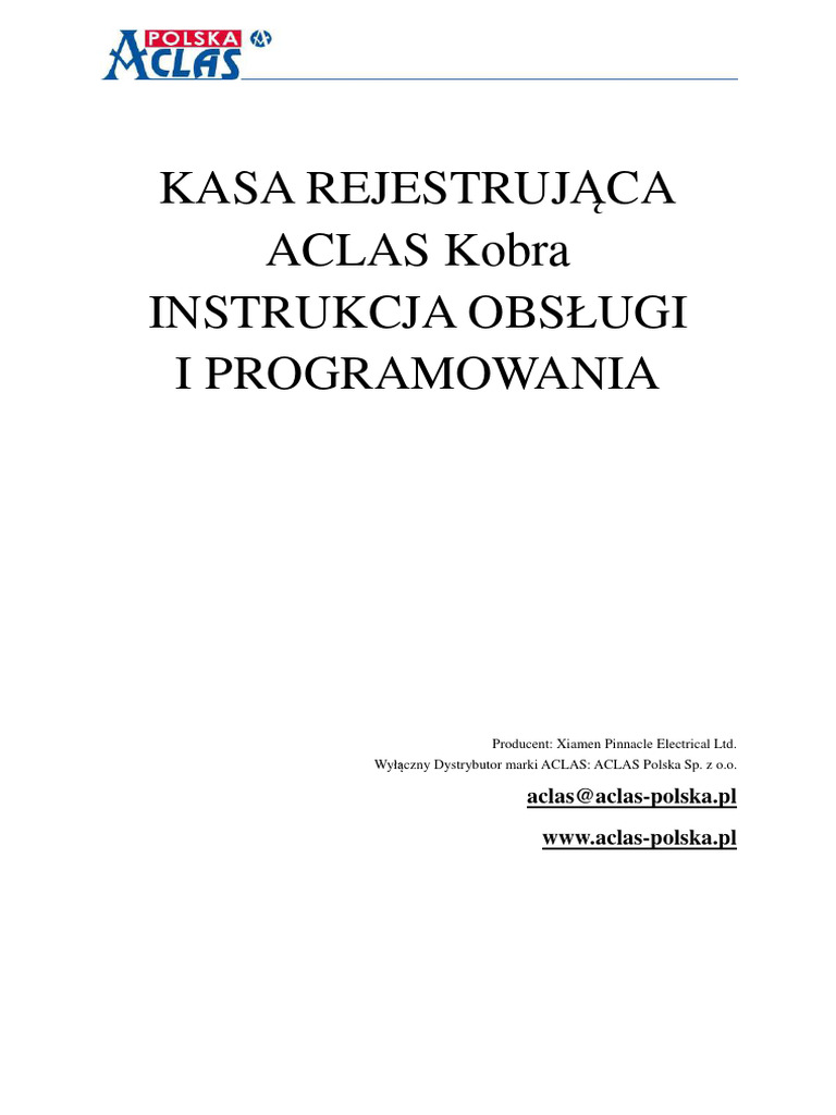 Instrukcja Obslugi Kasy Fiskalnej Aclas Kobra | PDF