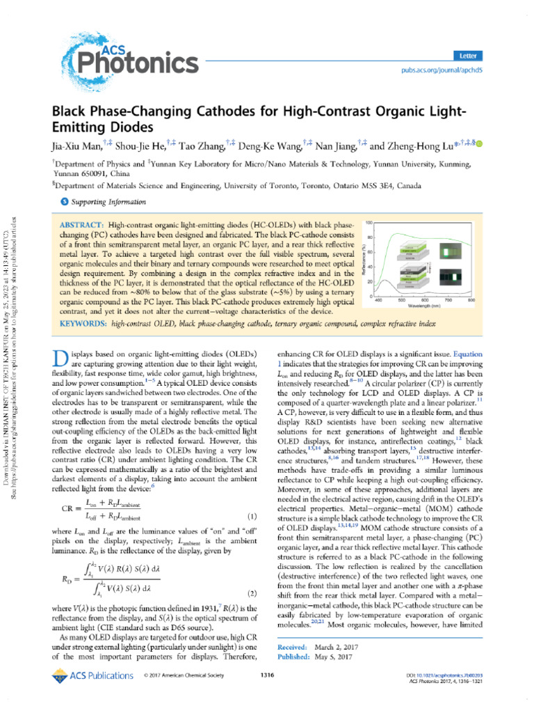 Black Phase-Changing Cathodes For High-Contrast Organic Light-Emitting ...