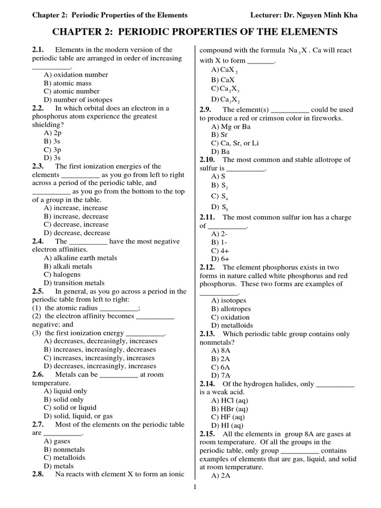 Periodic Table Properties Explained | PDF | Ion | Periodic Table