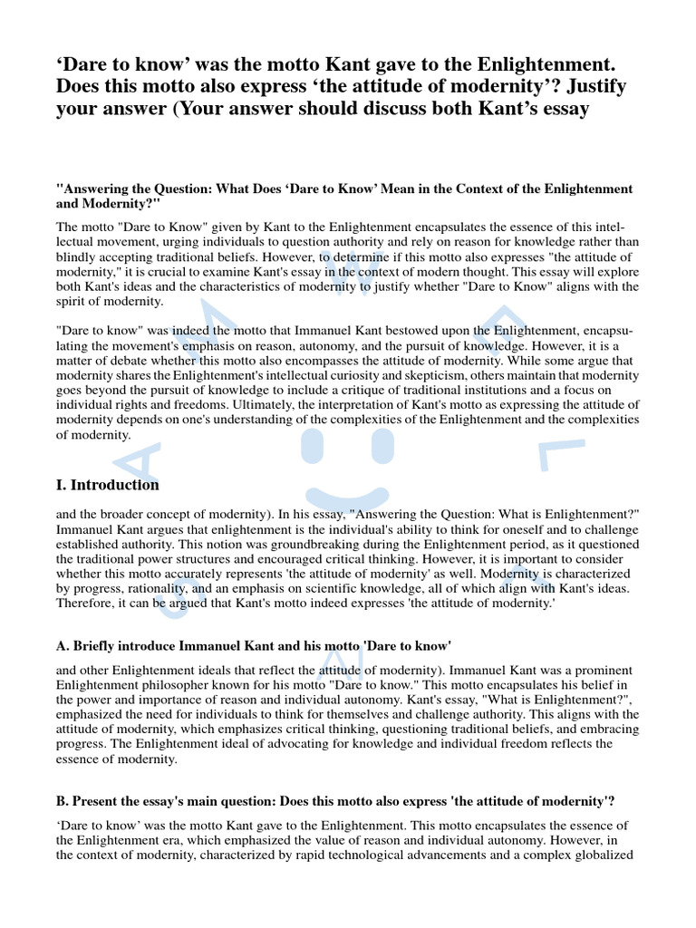 Dare To Know' Was The Motto Kant Gave To The Enlightenment. Does This ...