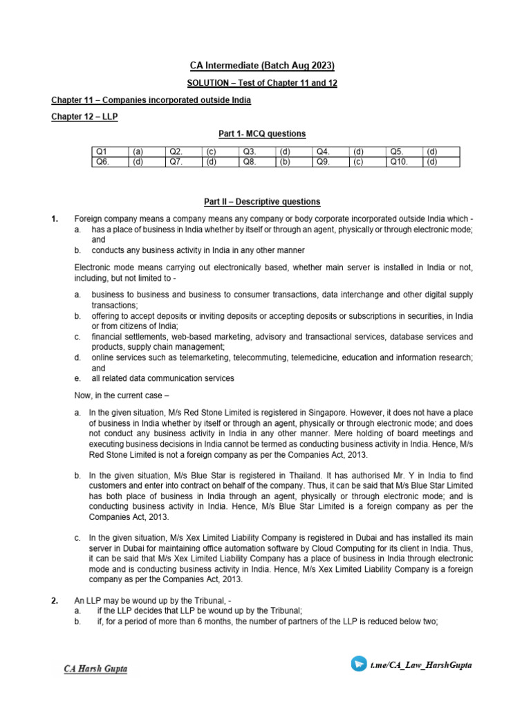CA Intermediate: Ch. 11 & 12 Solutions | PDF | Limited Liability ...