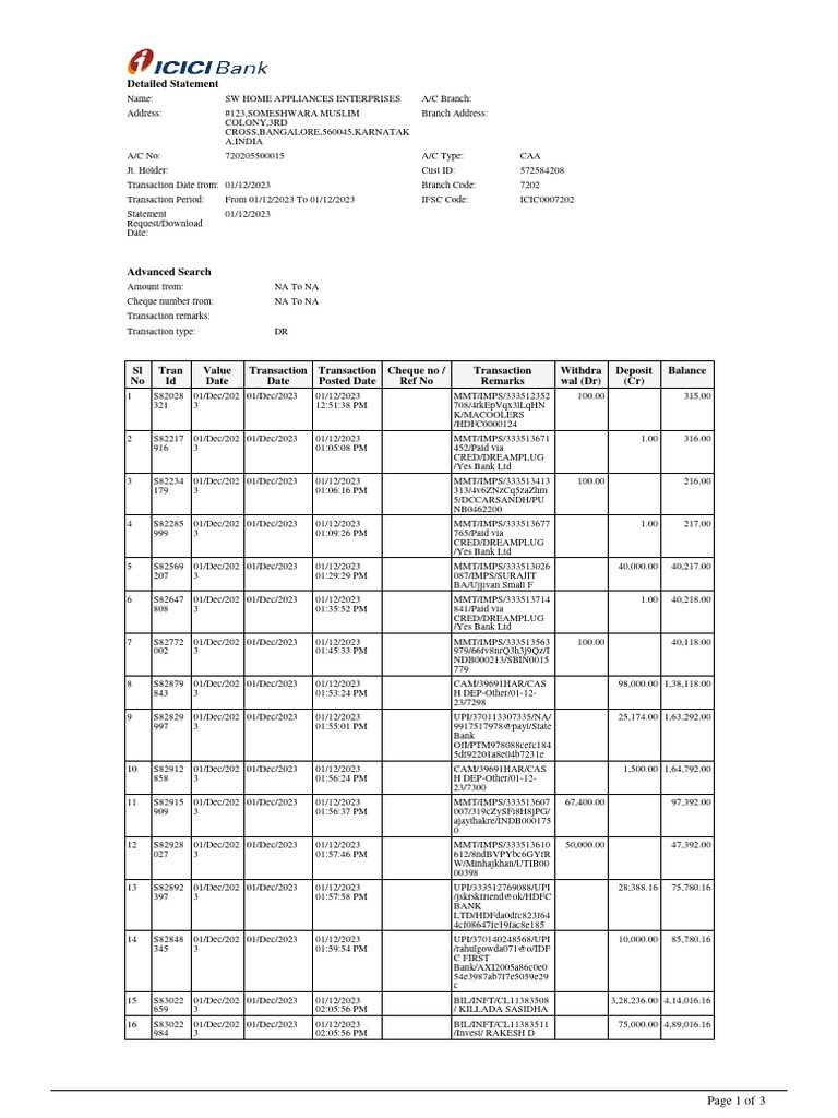 DetailedStatement - 2023-12-01T170039.758 | PDF | Payments | Banks