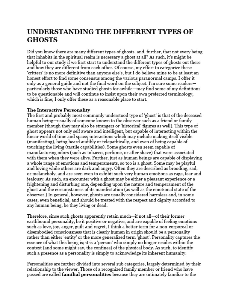 Types of Ghosts Explained | PDF | Poltergeist | Ghosts
