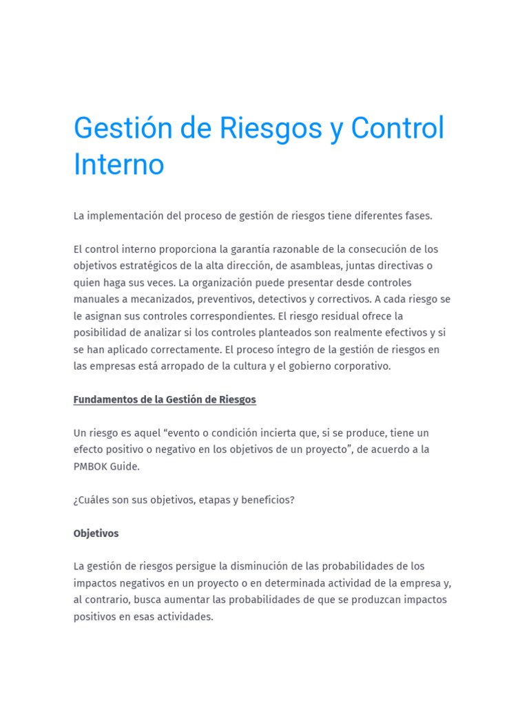 Gestión de Riesgos y Control Interno | PDF | Riesgo | Business