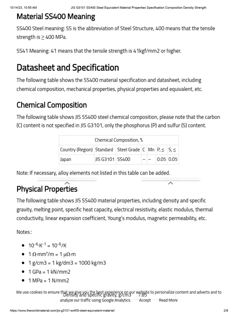 SS400 Steel Properties and Specifications | PDF