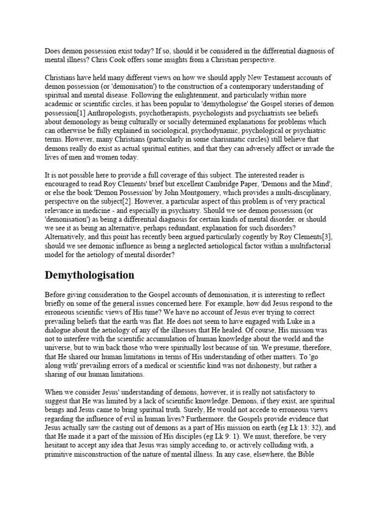 Does Demon Possession Exist Today | PDF | Psychiatry | Mental Disorder