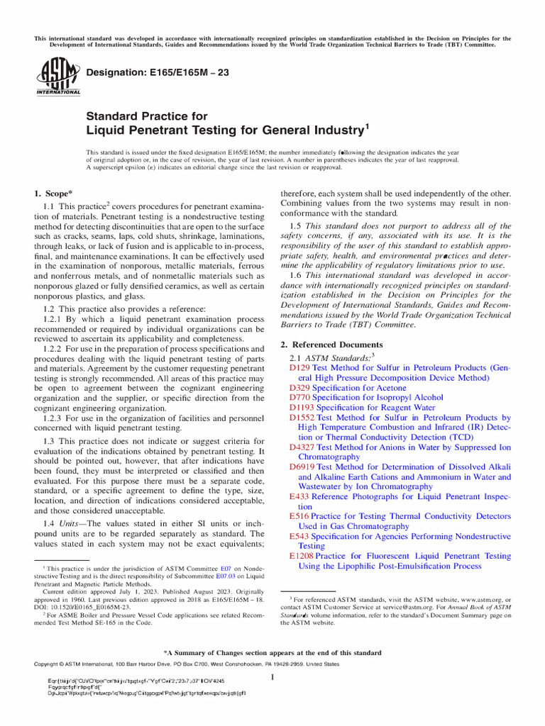 Astm E165-Ndt | PDF | Nondestructive Testing | Emulsion
