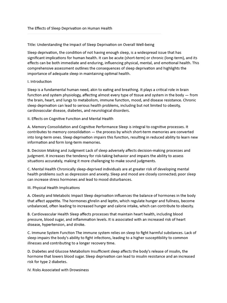 The Effects of Sleep Deprivation On Human Health | PDF | Sleep ...