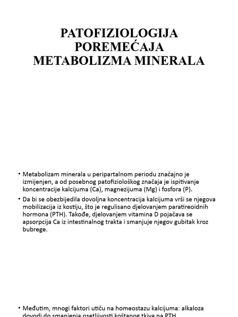 Patofiziologija Poremećaja Metabolizma Minerala | PDF