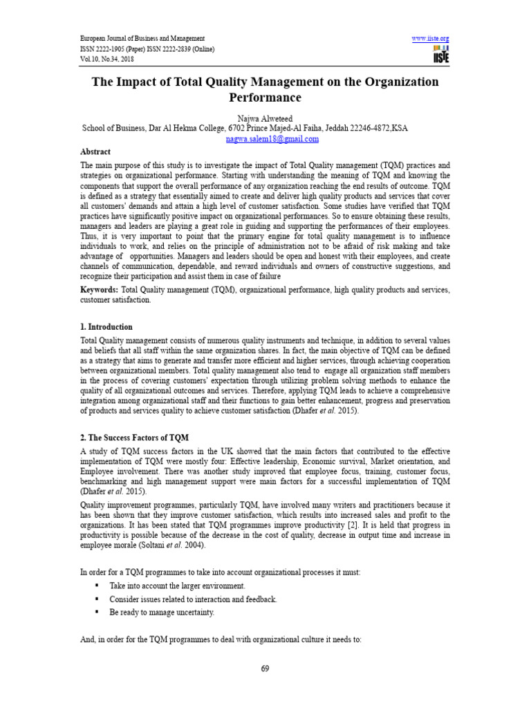 The Impact of Total Quality Management On The Organization Performance | PDF | Leadership ...