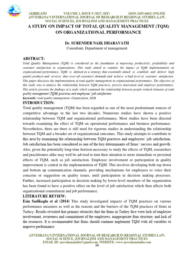 A Study On Impact of Total Quality Management TQM On Organizational ...