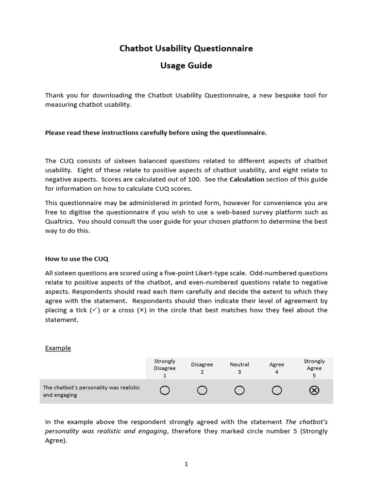Chatbot Usability Questionnaire | PDF | Usability | Questionnaire