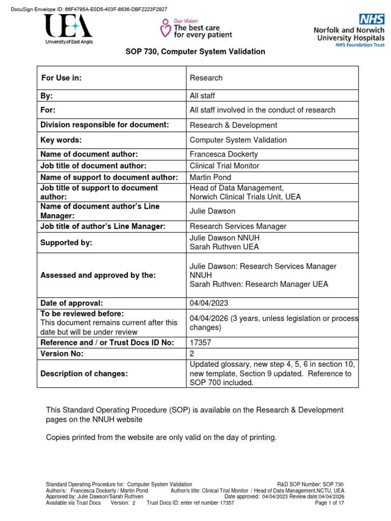 Computer System Validation Sop 730 V2 Pdf Software Testing Verification And Validation 1354