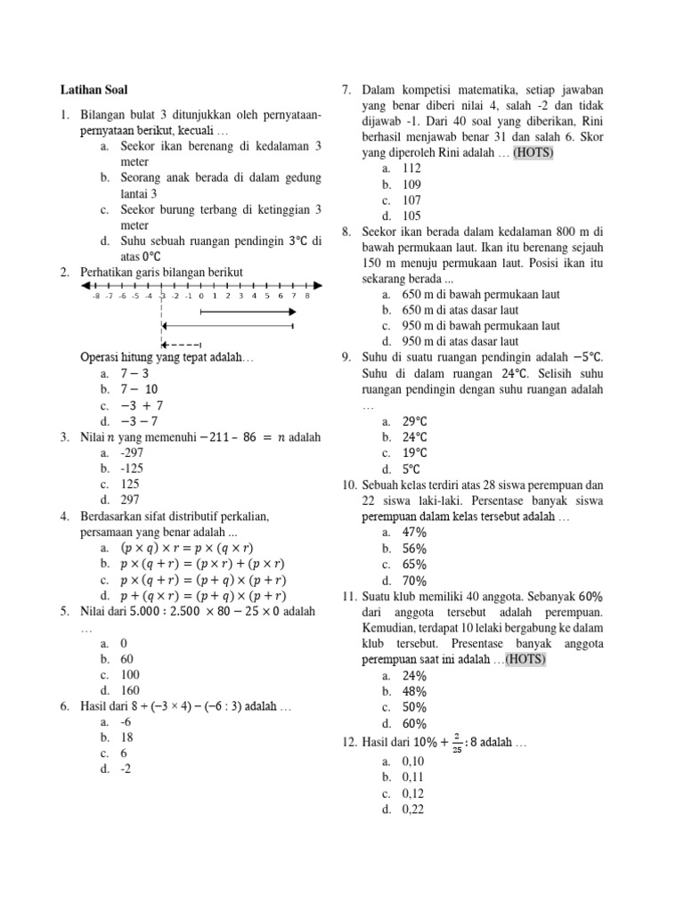 Latihan Soal Matematika Kelas 7 | PDF