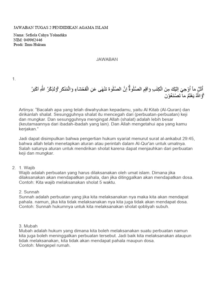 Jawaban Tugas 2 Pendidikan Agama Islam | PDF | Sains & Matematika