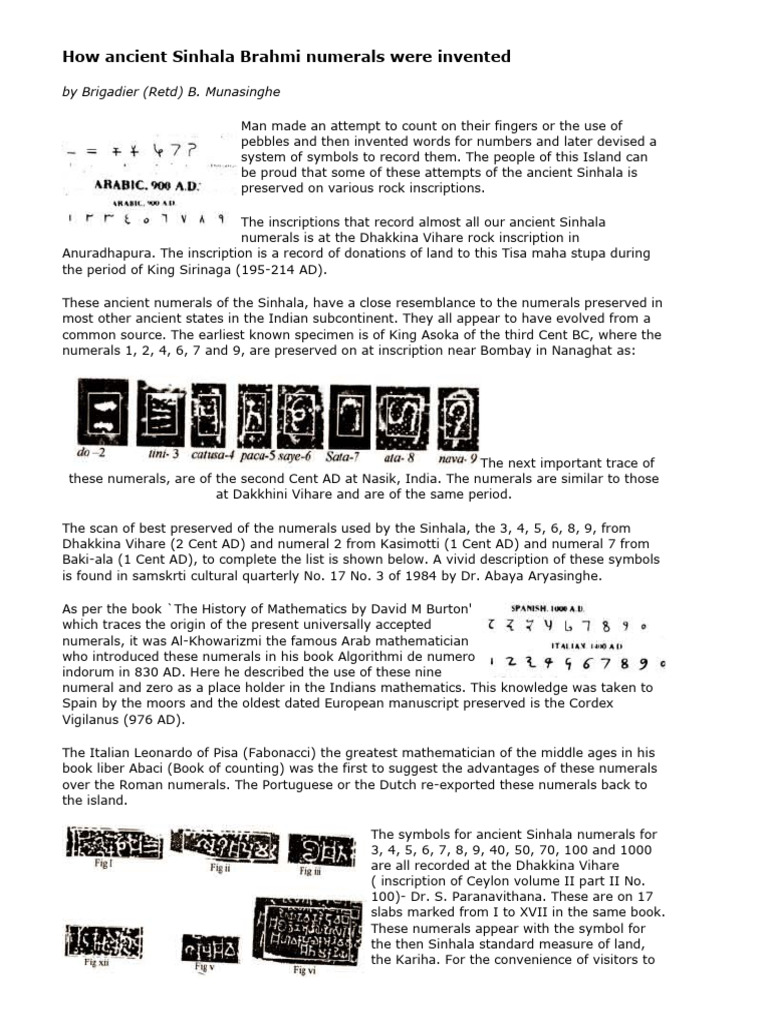 How Ancient Sinhala Brahmi Numerals Were Invented | PDF | Mathematics