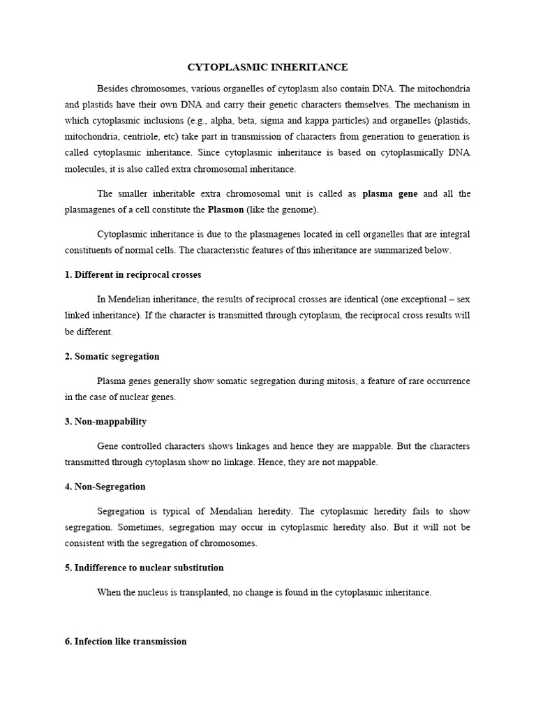 Cytoplasmic Inheritance | PDF | Genotype | Plasmid