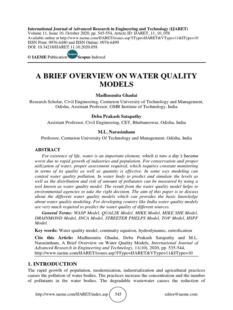 A Brief Overview On Water Quality Models | PDF | Surface Runoff ...