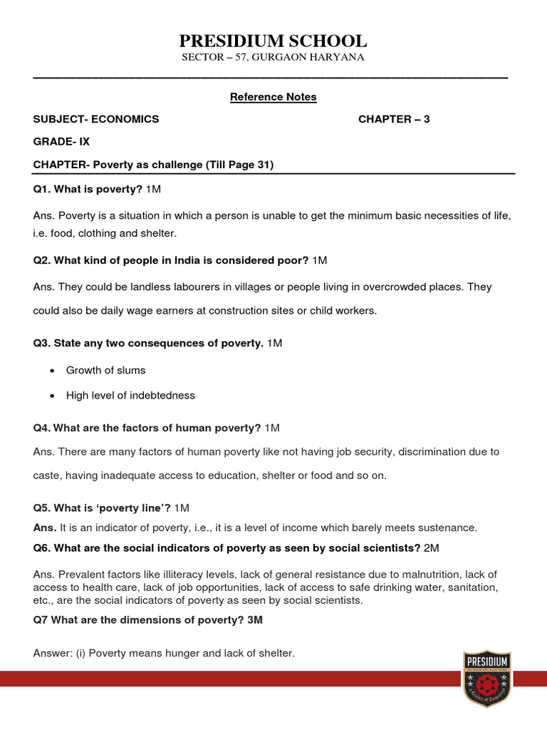 Ch3 - Eco - Poverty - Ref Notes | PDF | Poverty | Poverty & Homelessness