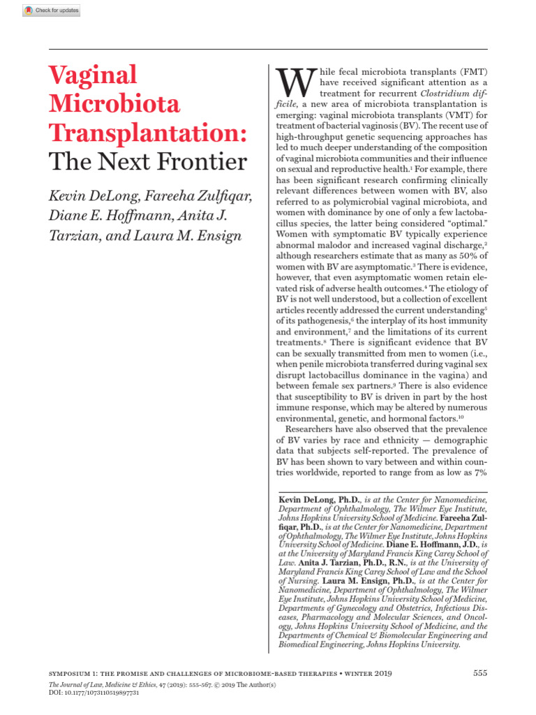 Vaginal Microbiota Transplantation:: The Next Frontier | PDF | Vagina | Food And Drug Administration