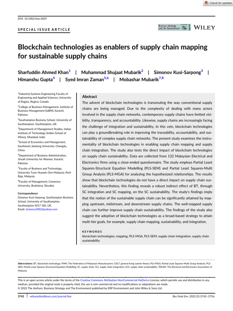 Bus Strat Env - 2022 - Khan - Blockchain Technologies As Enablers of ...