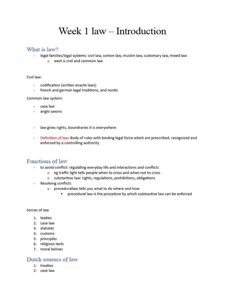 Week 1 Law Notes (LLS RUG) | PDF | Common Law | Judgment (Law)