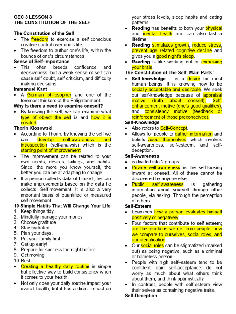 Gec 3 Lesson 3 | PDF | Self Concept | Self Esteem