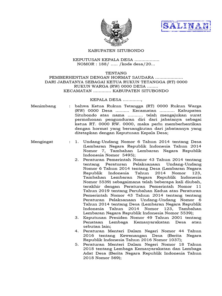 SK Pemberhentian RT - RW (WWW - Ciptadesa.com) | PDF