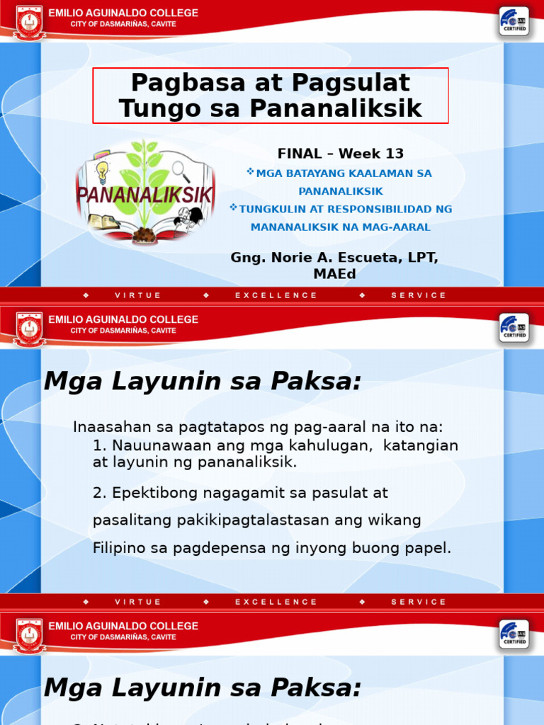 Pagbasa at Pagsulat Tungo Sa Pananaliksik: FINAL - Week 13 | PDF