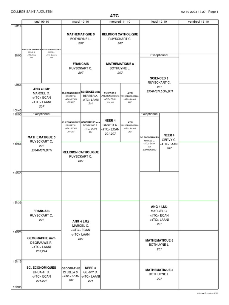 Emploi Du Temps de La Classe 4TC | PDF Emploi Du Temps de La Classe 4TC | PDF
