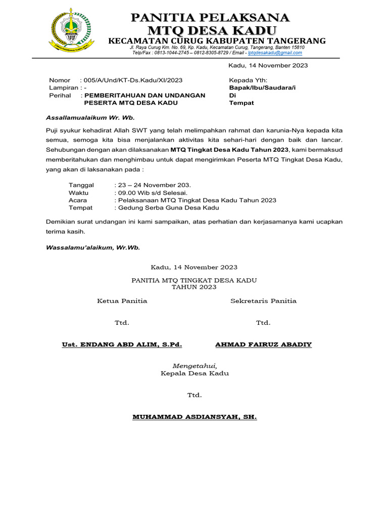 Undangan MTQ 2023 | PDF