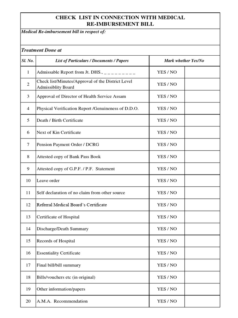 Format For Medical Reimbursement-1 | PDF | Health Sciences | Public ...