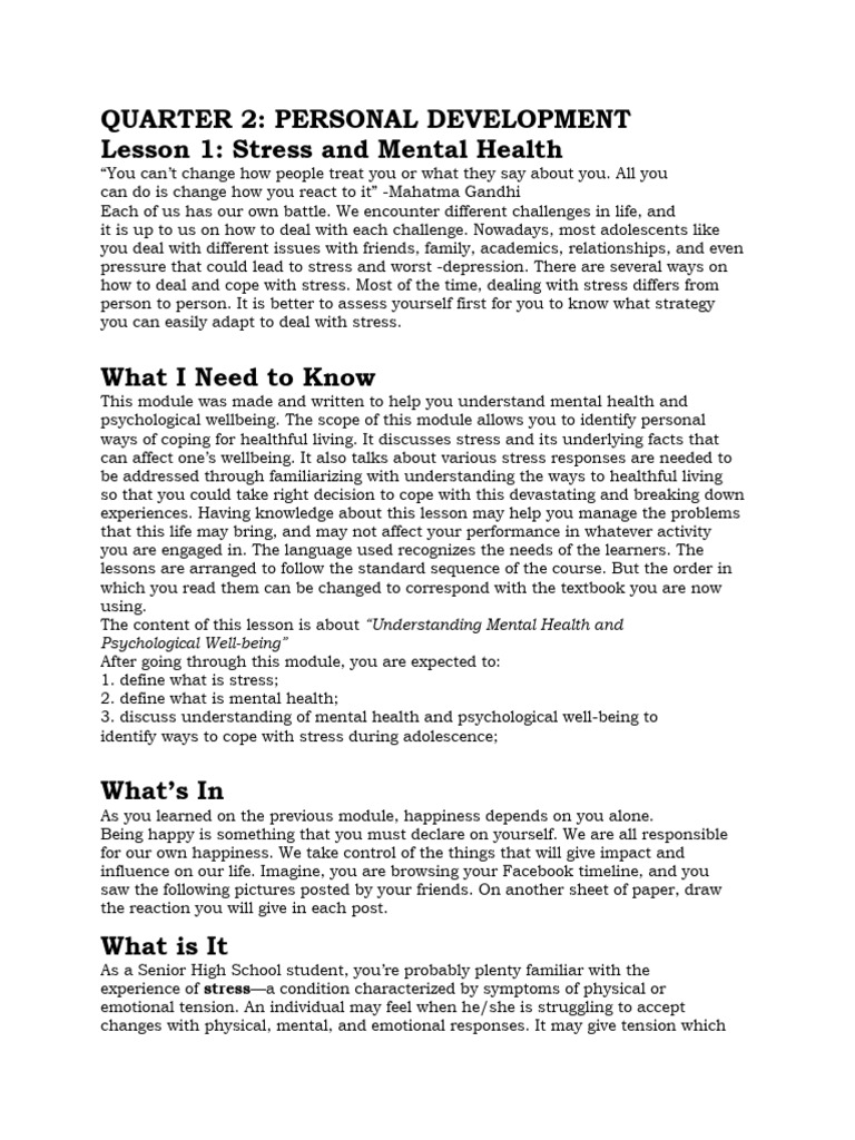 2.1 Stress and Mental Health | PDF | Stress (Biology) | Mental Health