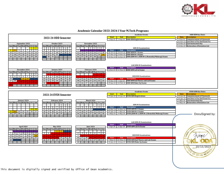Academic Calendar 2023-24 I Year M.Tech Programs | PDF | Schools