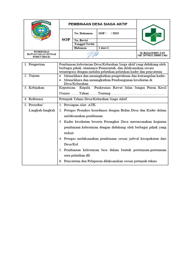 Sop Desa Siaga | PDF