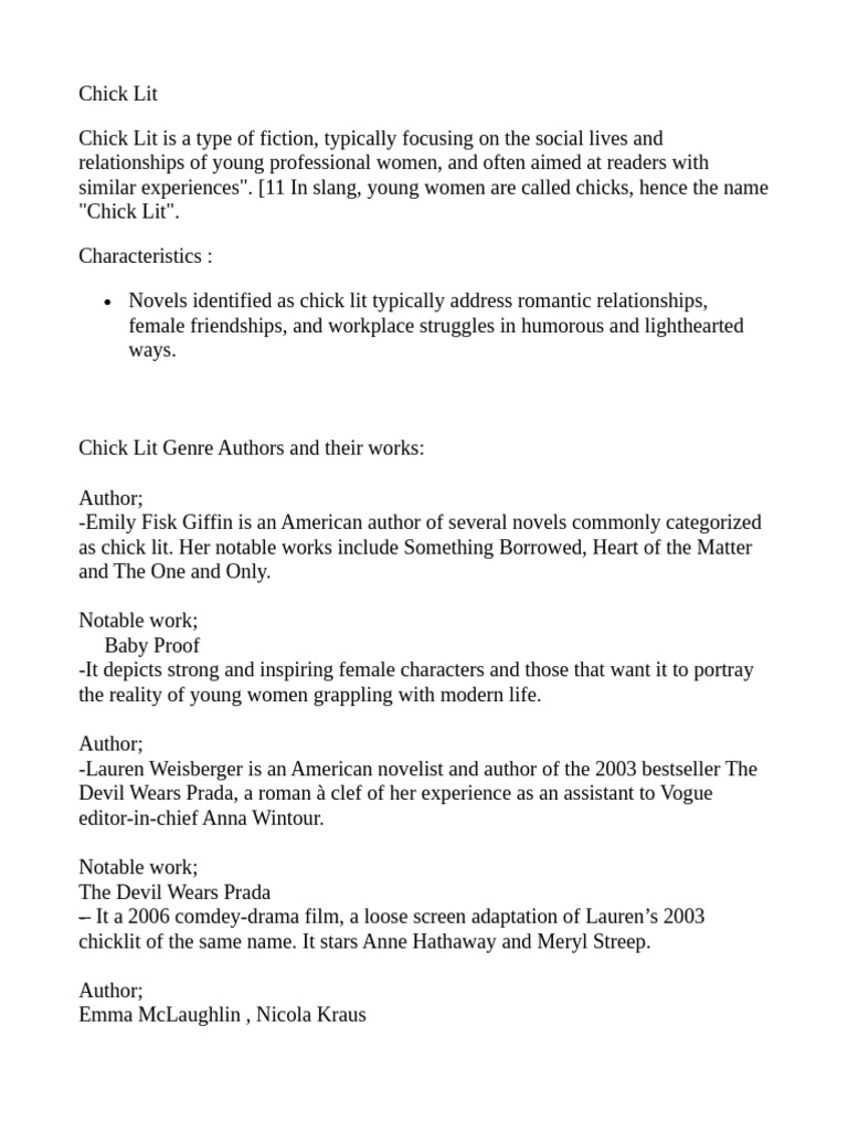 Chick Lit: Modern Women's Fiction | PDF | Mystery, Thriller & Crime ...