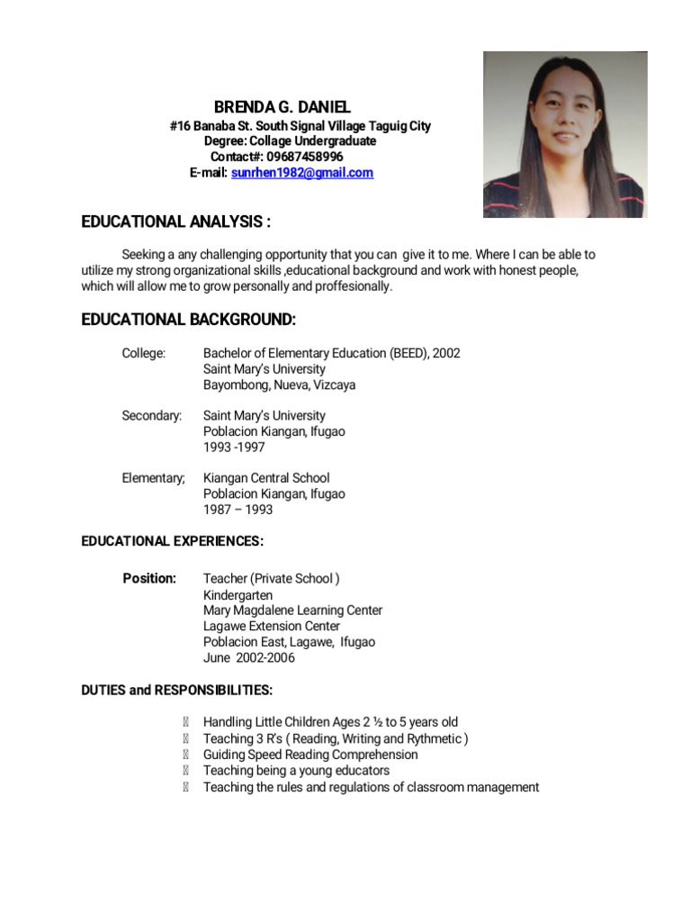 Brenda Resume Doc 5 New 1 | Download Free PDF | Teachers | Learning