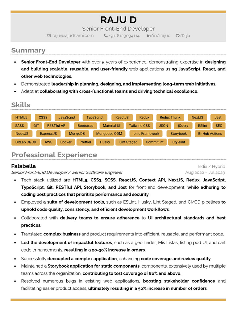 Raju D Senior Front End Developer | PDF | Compiler | Representational State Transfer