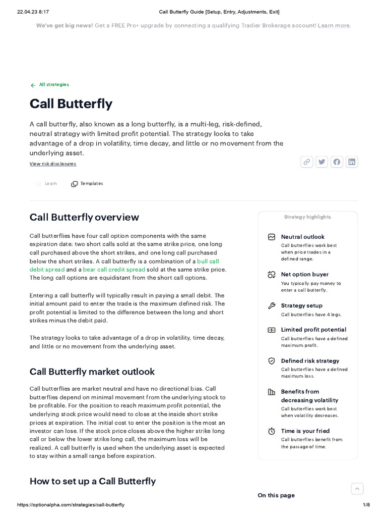 Call Butterfly Guide (Setup, Entry, Adjustments, Exit) | PDF | Option ...