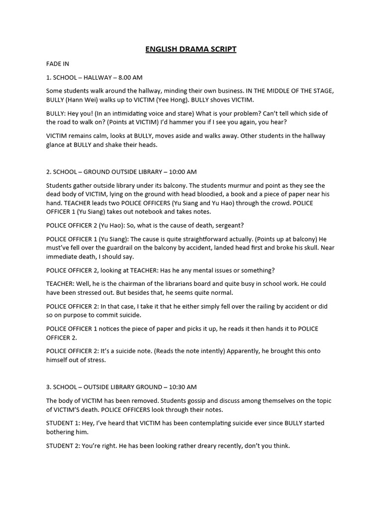 English Drama Script | PDF | Bullying