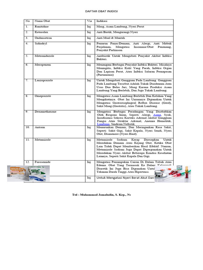 Daftar Obat Injeksi dan Indikasinya | PDF