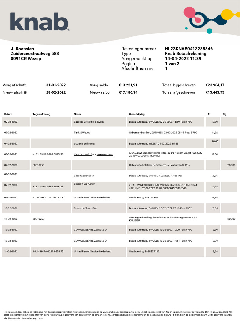 Knab Afschrift Februari 2022 | PDF