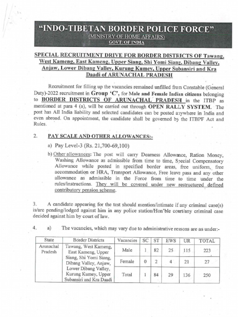 Notification ITBP Constable General Duty Posts | PDF