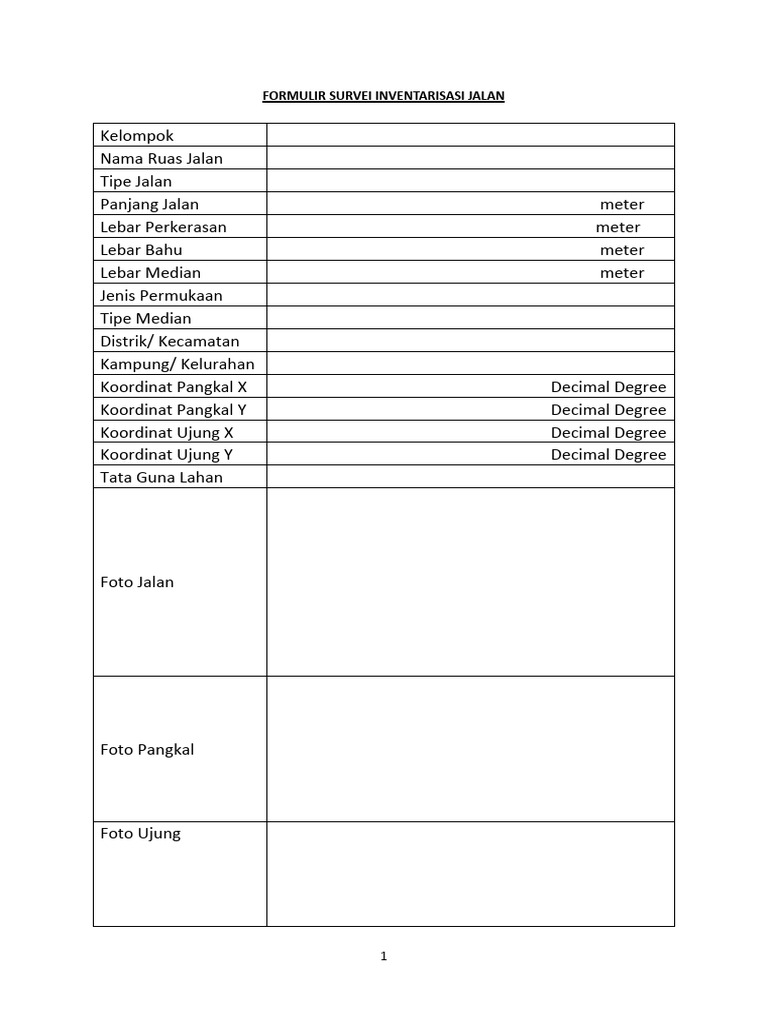 Formulir Survei Inventarisasi Jalan Teklantas | PDF